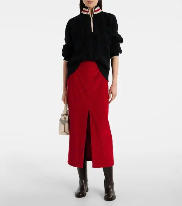 Brunello Cucinelli Cotton Midi Skirt - Red