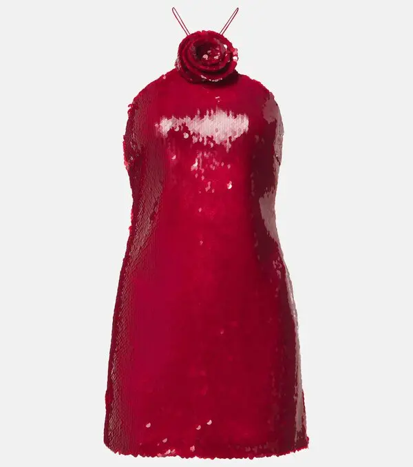 Magda Butrym Sequined Halterneck Mini Dress With Floral Appliqu - Red