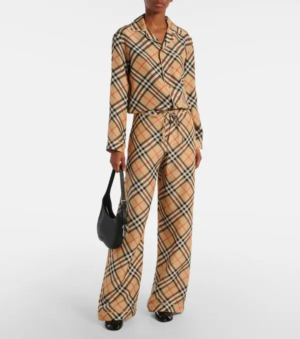Burberry Check Silk Wide-leg Trousers