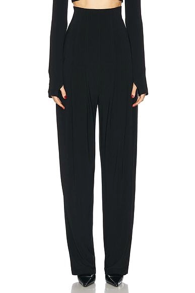 Norma Kamali High Waisted Tailored Pleat Trousers - Black