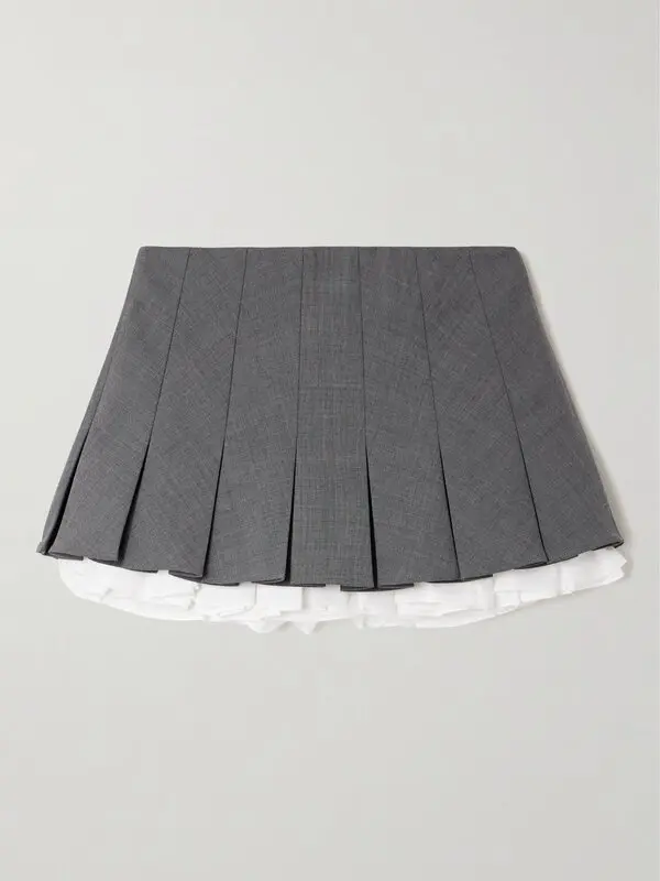 SHUSHU/TONG Layered Pleated Grain De Poudre Mini Skirt - Gray