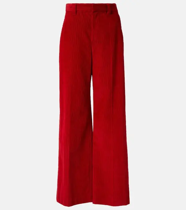 Brunello Cucinelli High-rise Cotton Corduroy Wide-leg Trousers - Red