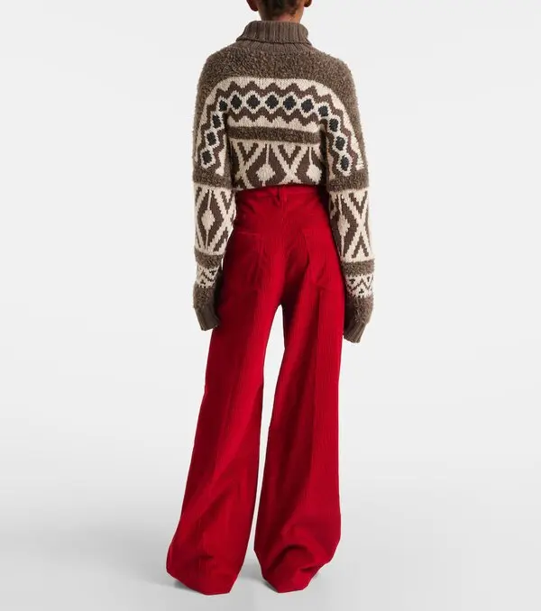 Brunello Cucinelli High-rise Cotton Corduroy Wide-leg Trousers - Red