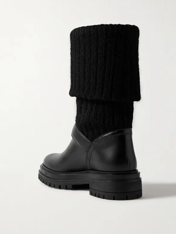 GIANVITO ROSSI Thurso Buckled Leather And Ribbed-knit Ankle Boots