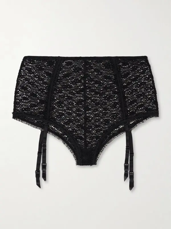Kiki De Montparnasse Chante Grosgrain-trimmed Stretch-lace Briefs - Black