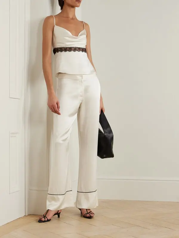 Kiki De Montparnasse Lace-trimmed Silk-charmeuse Camisole
