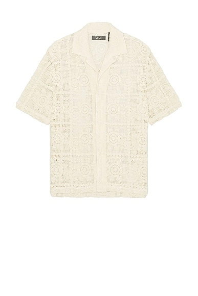 WAO Floral Crochet Camp Shirt - Natural