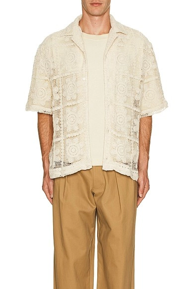 WAO Floral Crochet Camp Shirt - Natural