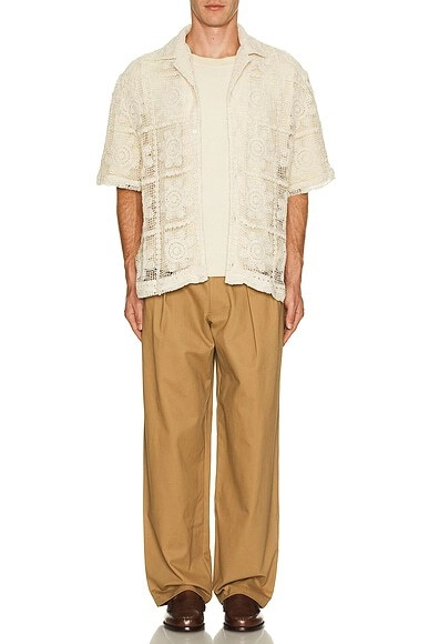 WAO Floral Crochet Camp Shirt - Natural