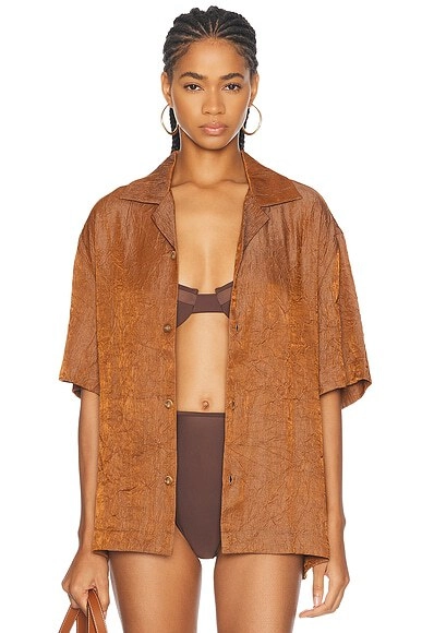 WAO Crinkled Short Sleeve Shirt - Brown