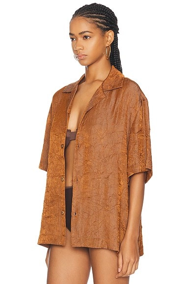WAO Crinkled Short Sleeve Shirt - Brown