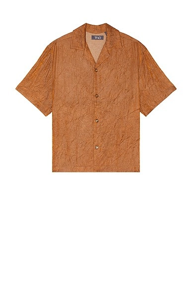 WAO Crinkled Short Sleeve Shirt - Brown