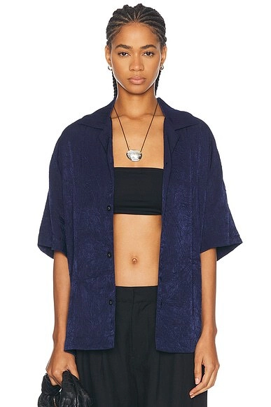 WAO Crinkled Short Sleeve Shirt - Navy