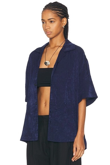 WAO Crinkled Short Sleeve Shirt - Navy