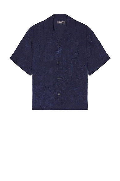 WAO Crinkled Short Sleeve Shirt - Navy
