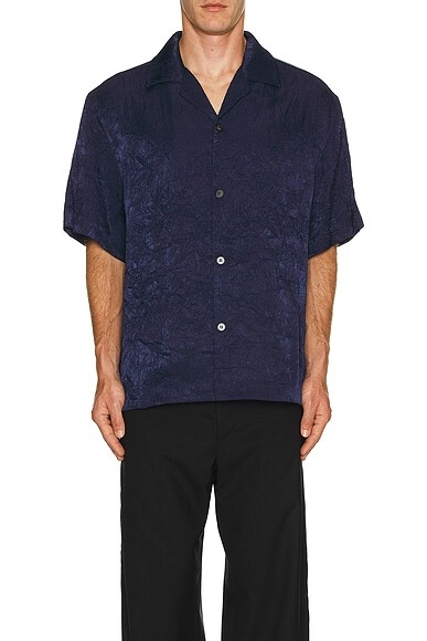 WAO Crinkled Short Sleeve Shirt - Navy