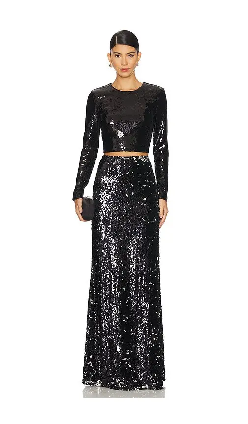 L'Agence Cropped Sequin Long Sleeve Top