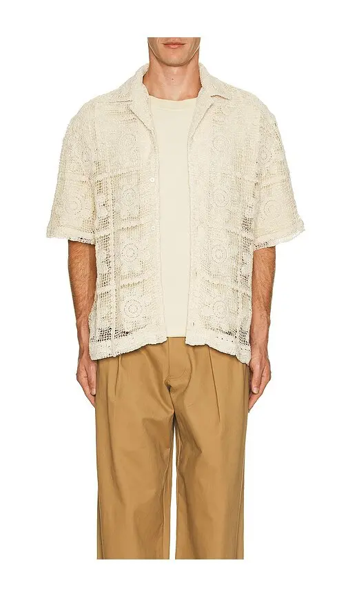 WAO Floral Crochet Camp Shirt - Cream
