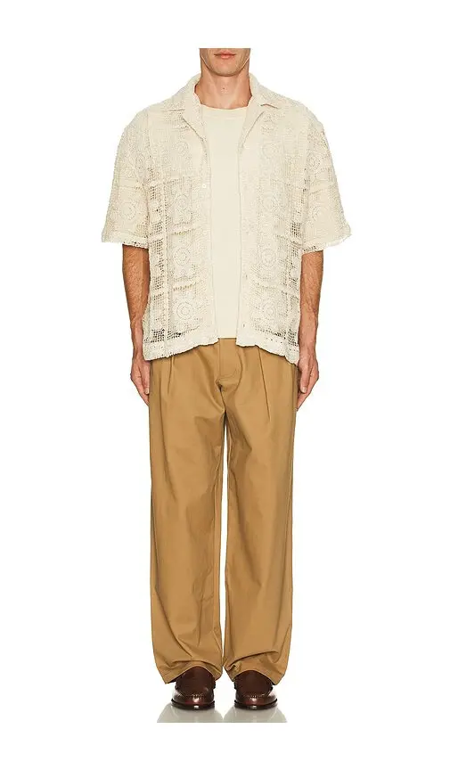 WAO Floral Crochet Camp Shirt - Cream