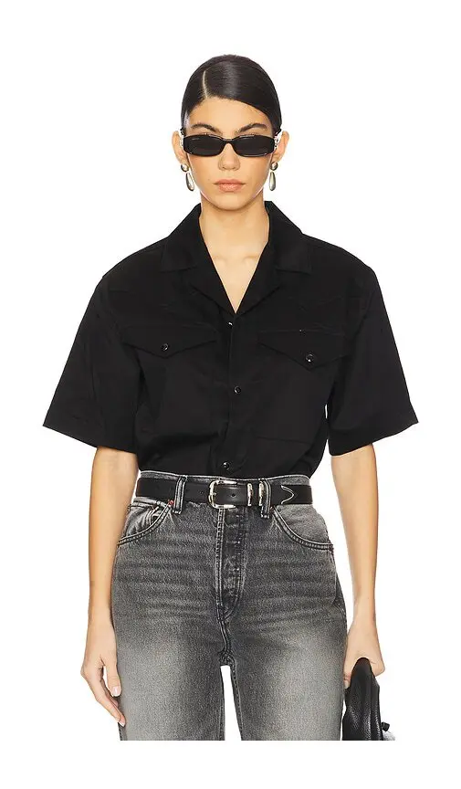 WAO Satin Western Short Sleeve Shirt - Black
