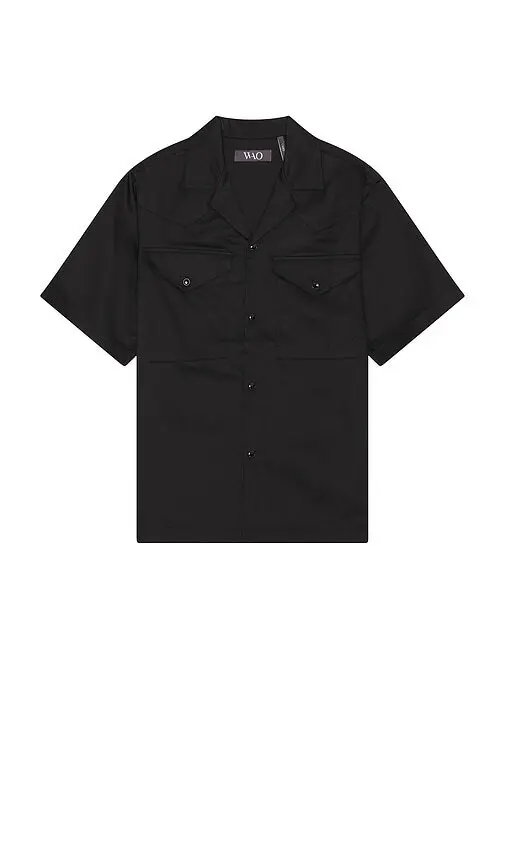 WAO Satin Western Short Sleeve Shirt - Black