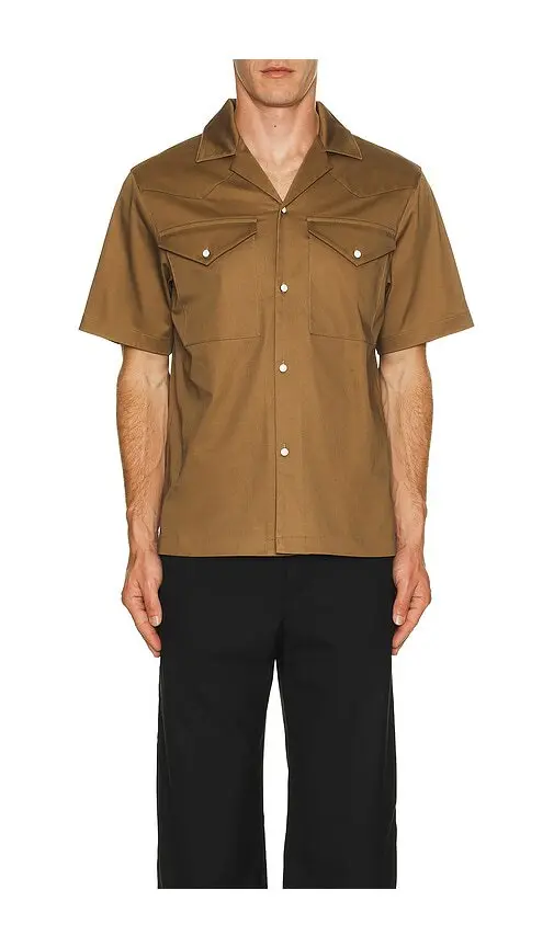 WAO Satin Western Short Sleeve Shirt - Brown