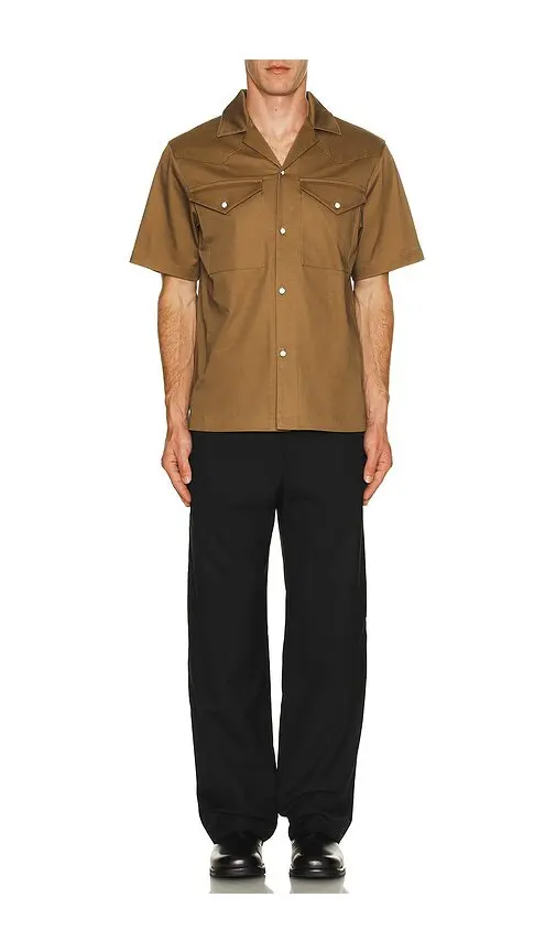 WAO Satin Western Short Sleeve Shirt - Brown