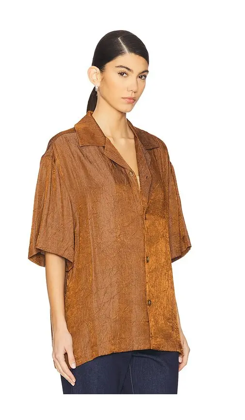 WAO Crinkled Short Sleeve Shirt In . Also - Brown