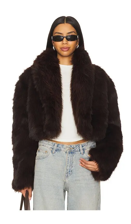 AFRM Stephanie Barrel Crop Faux Fur Jacket - Brown