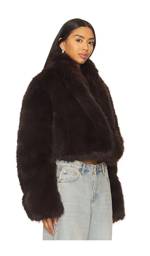 AFRM Stephanie Barrel Crop Faux Fur Jacket - Brown