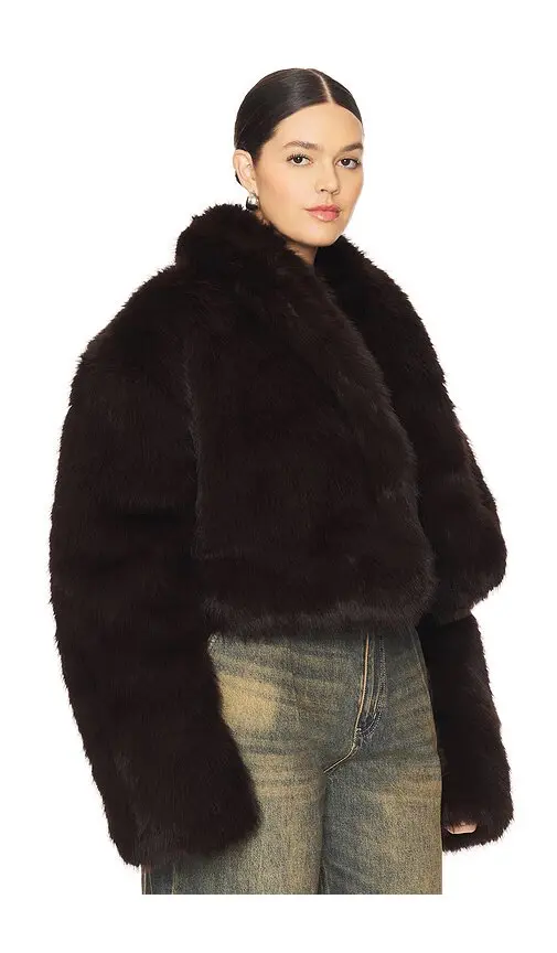 AFRM Stephanie Barrel Crop Faux Fur Jacket - Brown