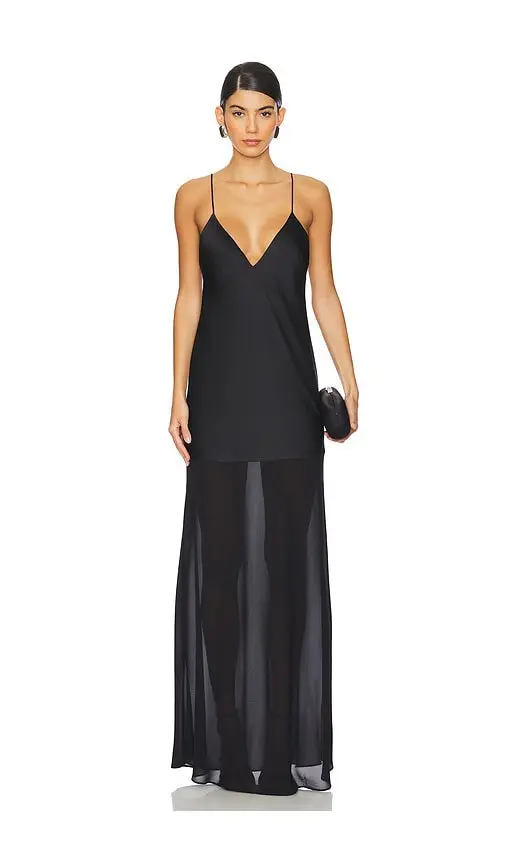 SEROYA Vienna Satin Maxi Dress In . Also - Black