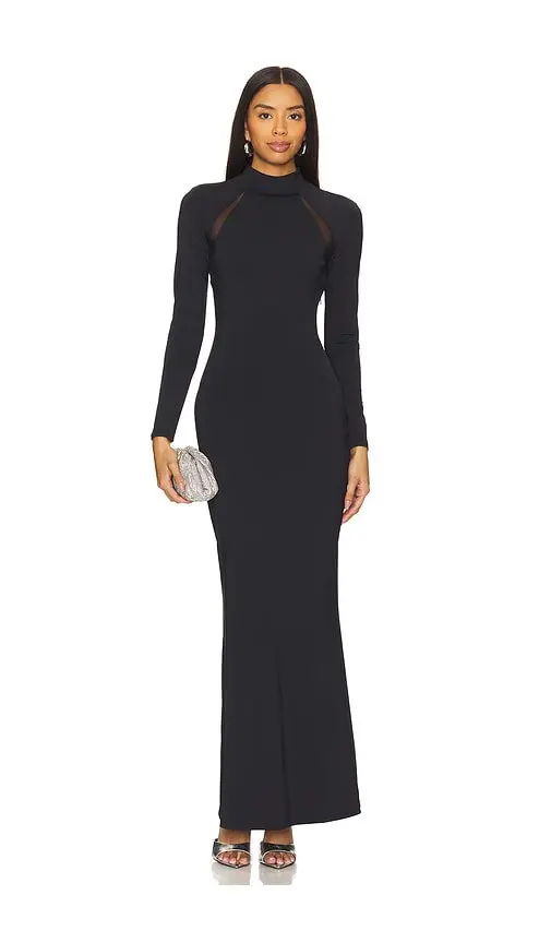 SEROYA Krystal Maxi Dress With Mesh Paneling - Black