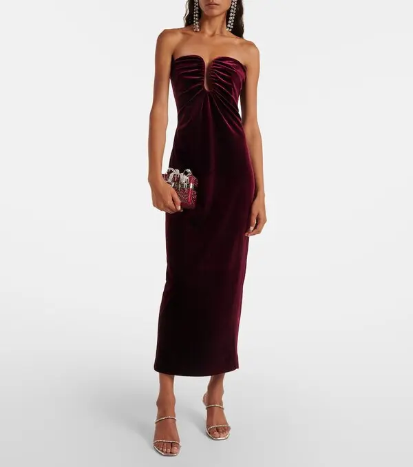SELF-PORTRAIT Strapless Velvet Midi Dress