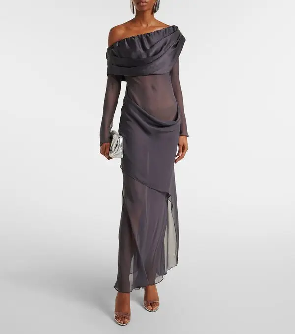 Christopher Esber Asymmetrical Sheer Silk Maxi Dress