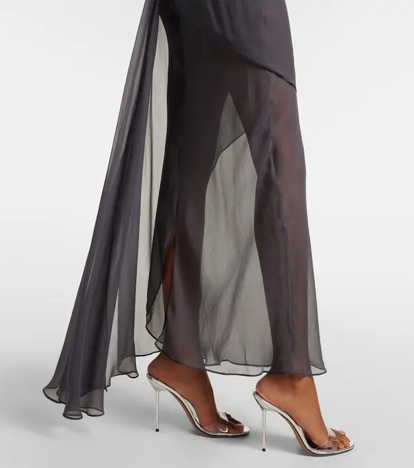 Christopher Esber Asymmetrical Sheer Silk Maxi Dress