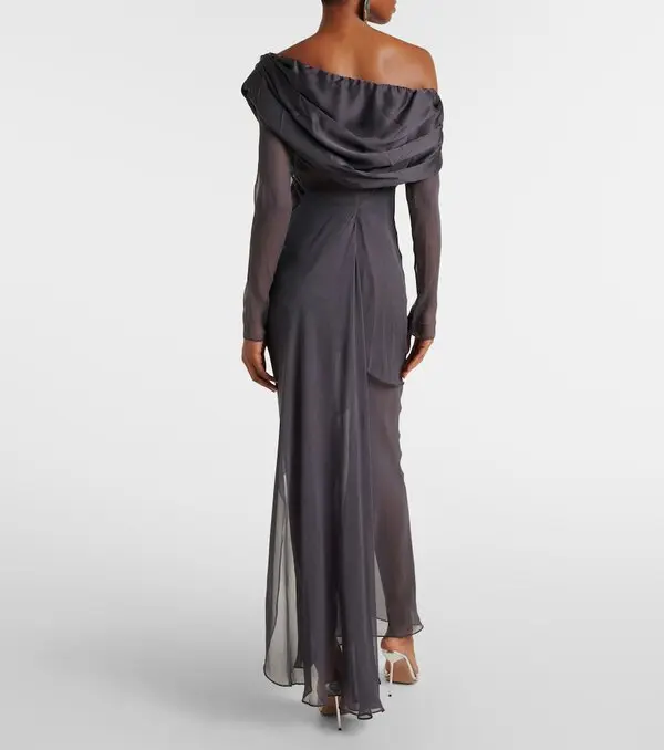 Christopher Esber Asymmetrical Sheer Silk Maxi Dress