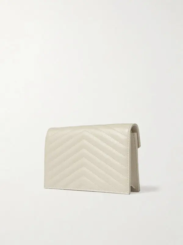 Saint Laurent Cassandre Matelassé Textured-leather Chain Wallet - Neutrals