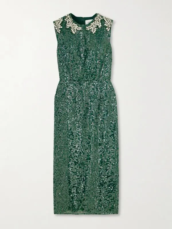 Erdem Embellished Sequined Chiffon Midi Dress - Green