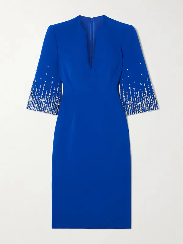 Jenny Packham Embellished Cady Midi Dress - Blue