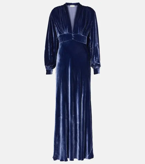 Rixo Emery Velvet Maxi Dress - Blue