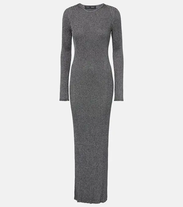 Proenza Schouler Joni Ribbed-knit Lamé Maxi Dress - Silver