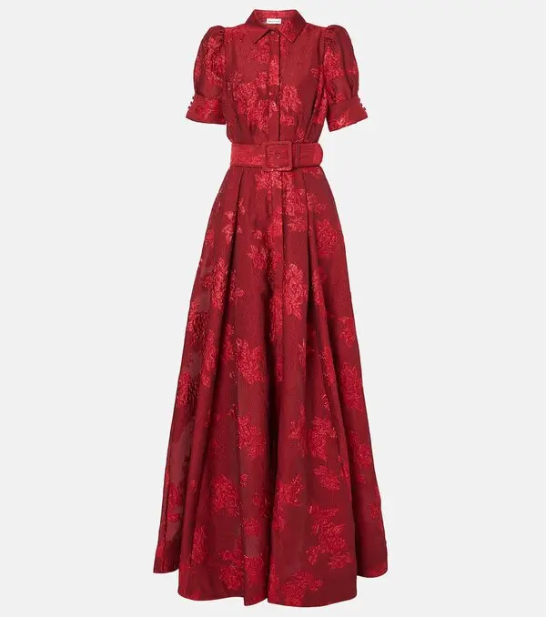Rebecca Vallance Henrietta Belted Brocade Gown - Red