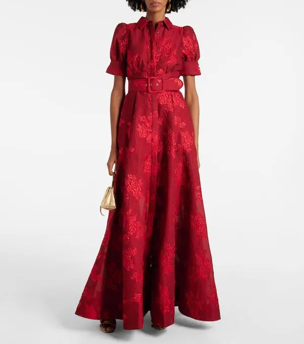 Rebecca Vallance Henrietta Belted Brocade Gown - Red