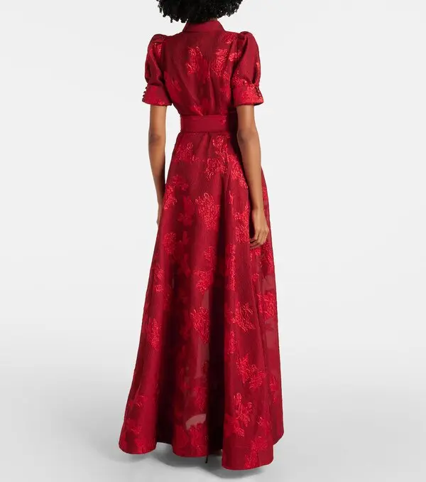 Rebecca Vallance Henrietta Belted Brocade Gown - Red