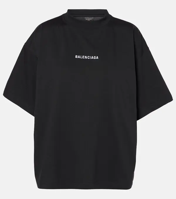 Balenciaga Printed Cotton Jersey T-shirt - Black