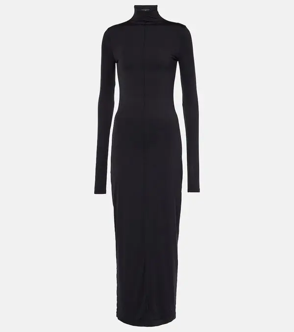 Wardrobe.NYC Ribbed High Neck Maxi Dress - Black
