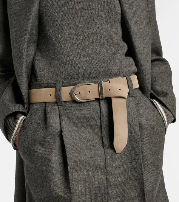 Brunello Cucinelli Monili Suede Belt - White