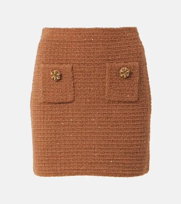 SELF-PORTRAIT Waffle-knit Embellished Pencil Skirt