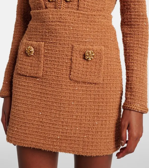 SELF-PORTRAIT Waffle-knit Embellished Pencil Skirt